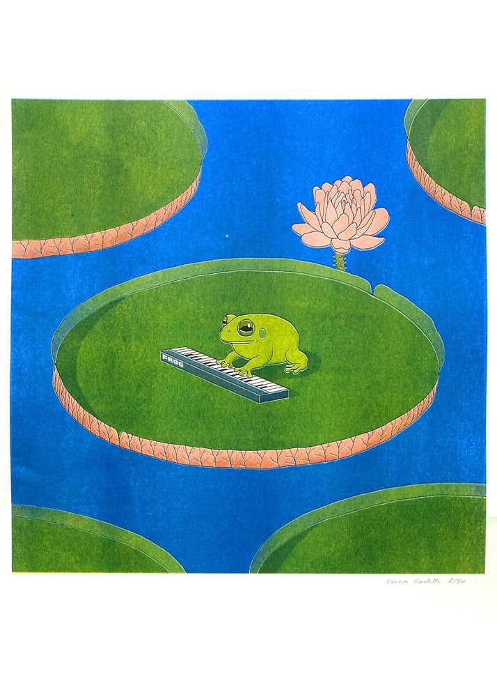 Frog Risograph Print by Emma Roulette (A3) – Hands