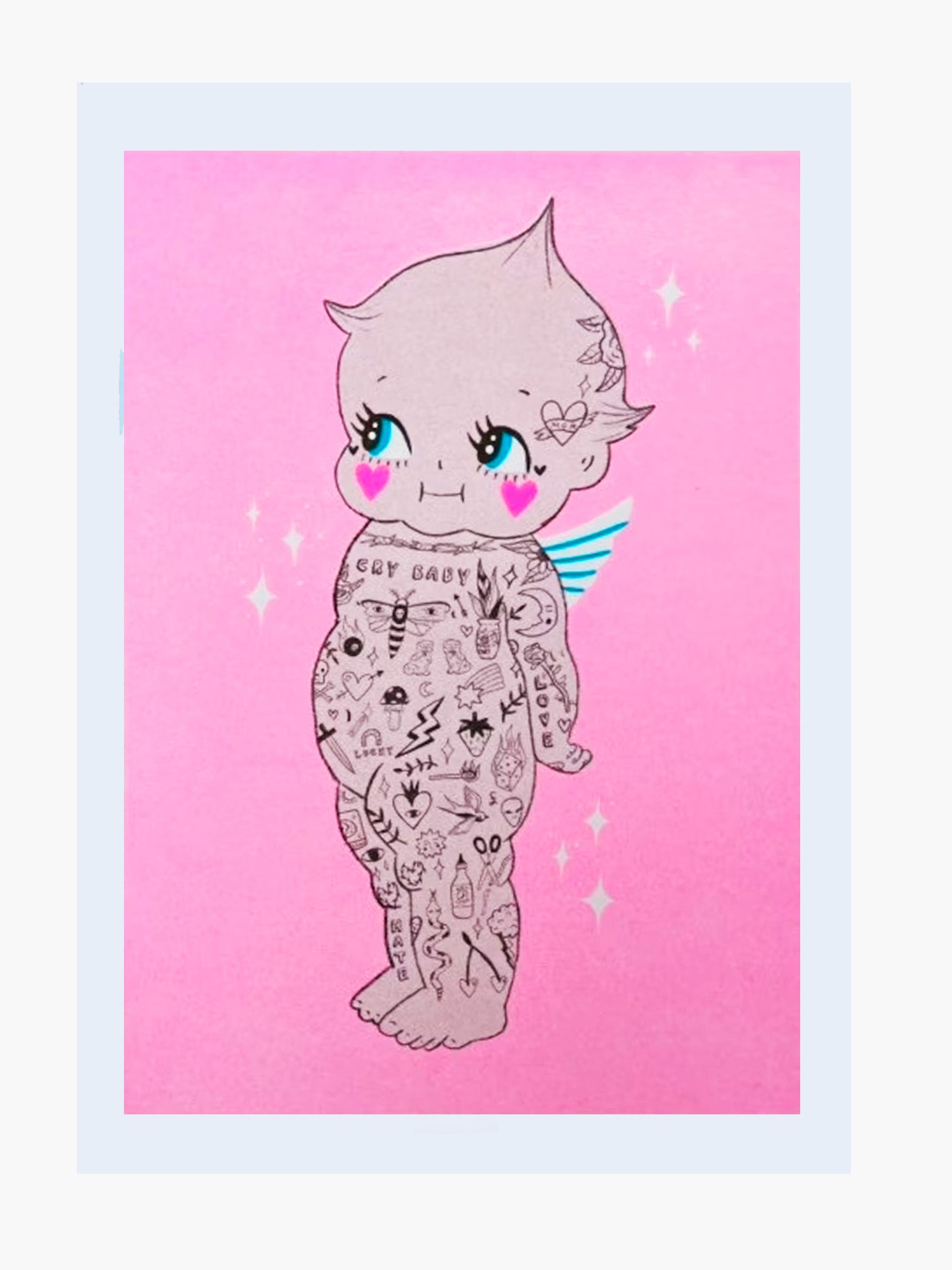 Tattooed Kewpie by Amy Hastings – Risograph Print (A4) – Hands