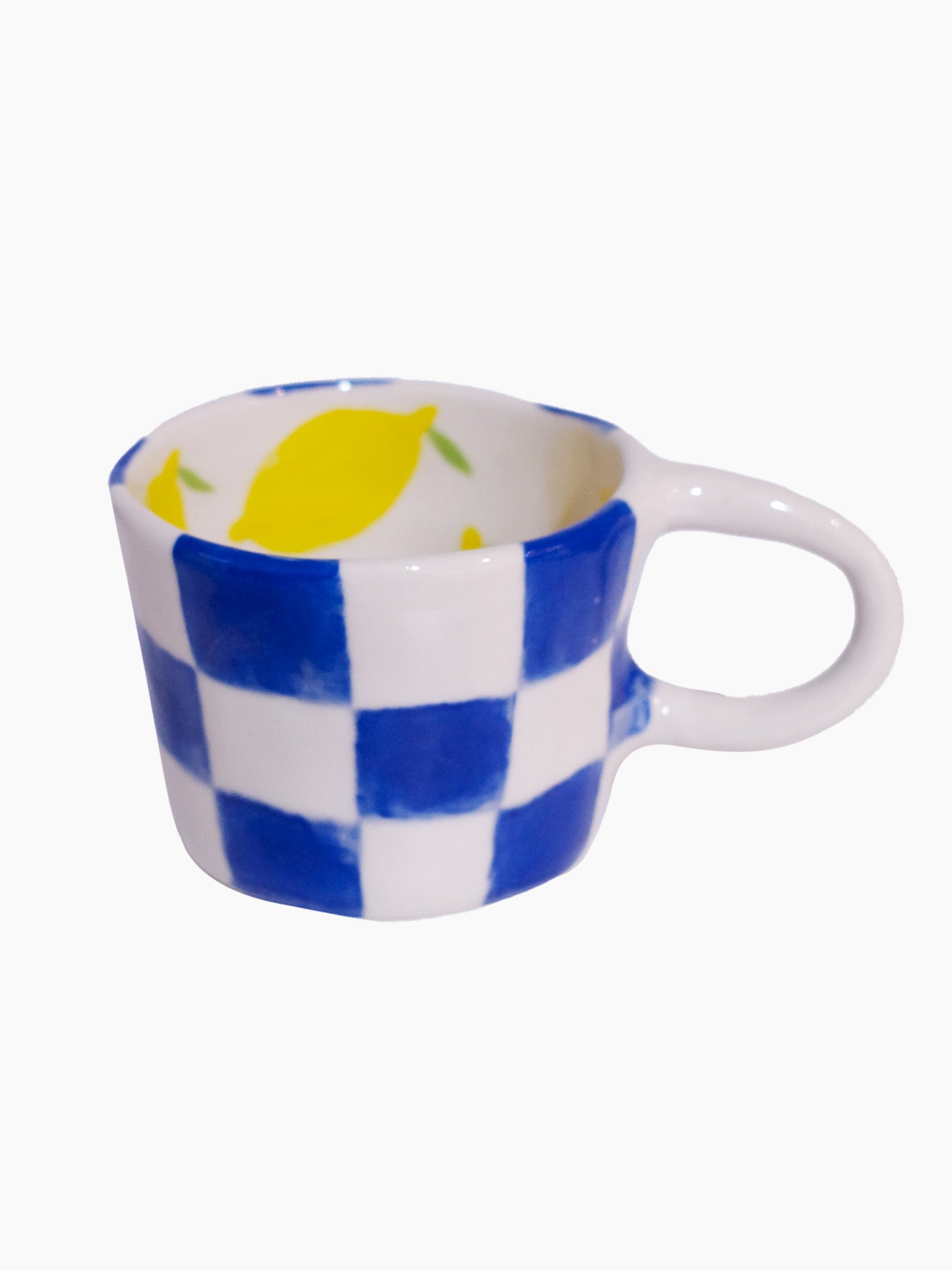 Blue Checker Mug with Lemons x Posy Ceramics – Hands