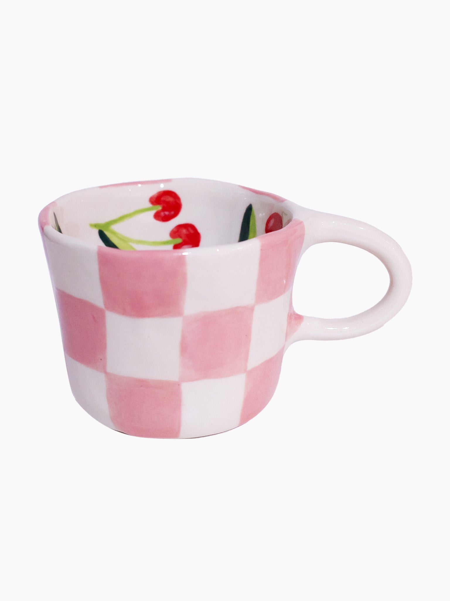 Pink Checker Mug with Cherries x Posy Ceramics – Hands